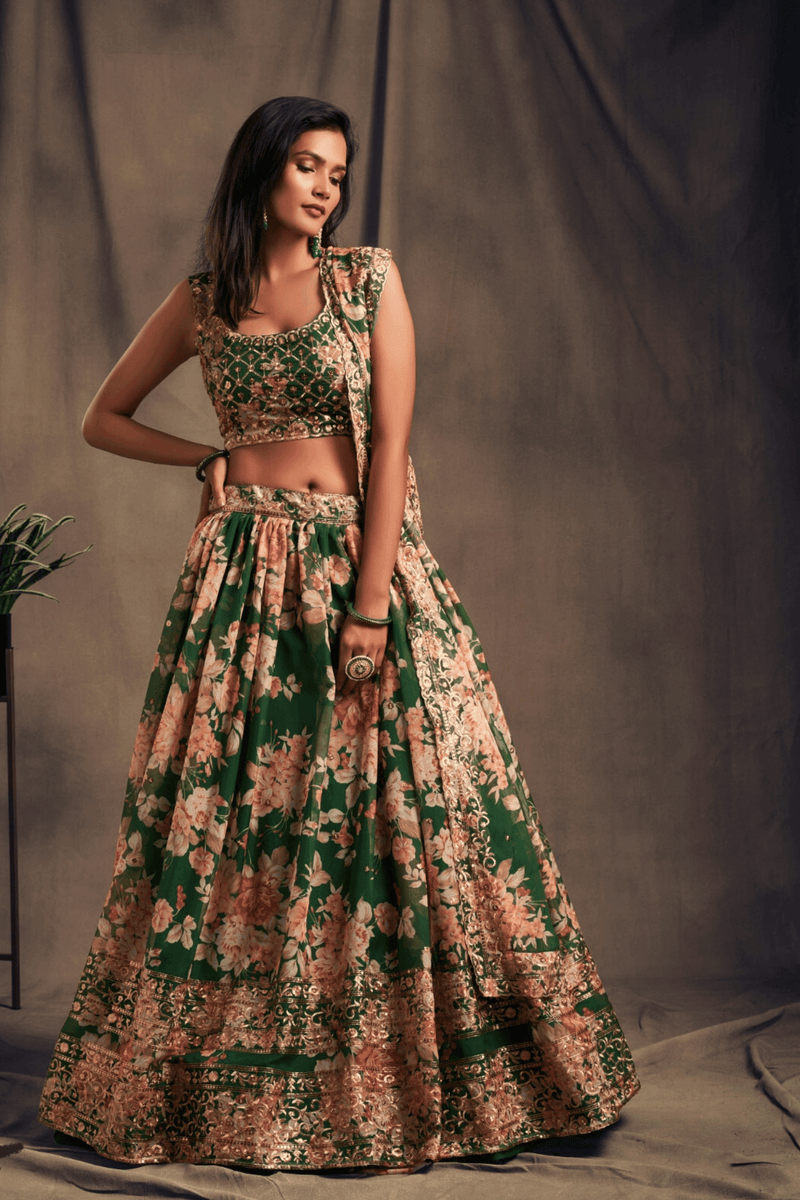 Glamwiz Emerald Bloom Organza Lehenga Set – Glamwiz India