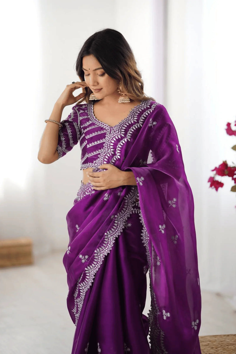 Mystic Orchid | Ready to Wear Violet Jimmy Choo Saree – Glamwiz India