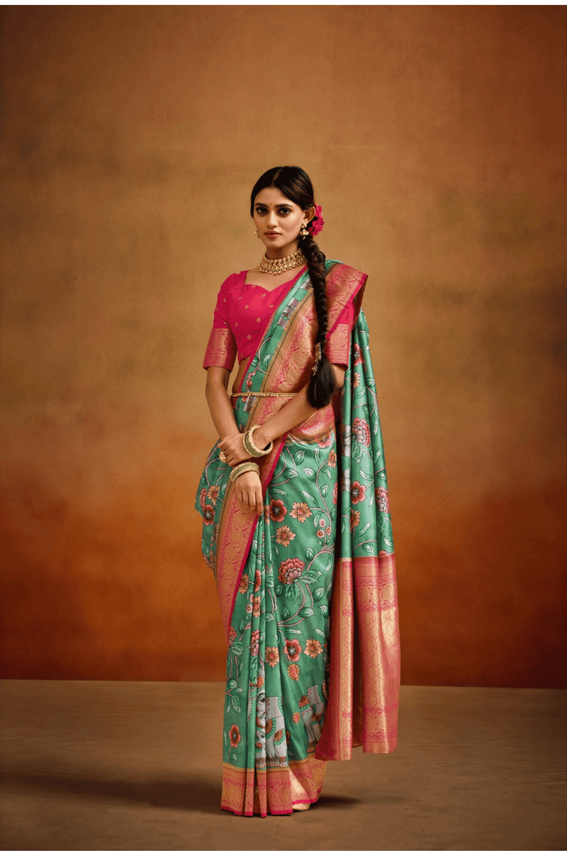 Mogra | Ready to Wear Regal Green Banarasi Saree – Glamwiz India