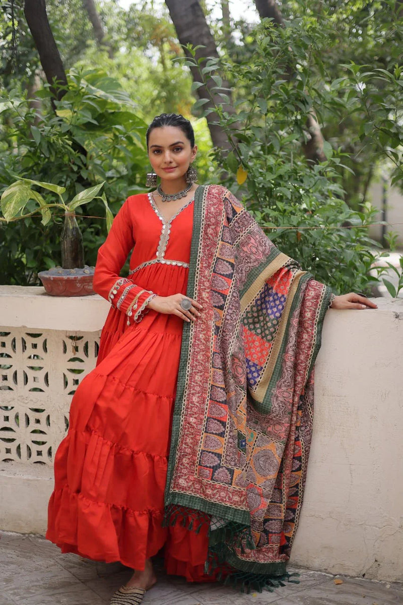 Roman Frill | Orange Anarkali Suit – Glamwiz India