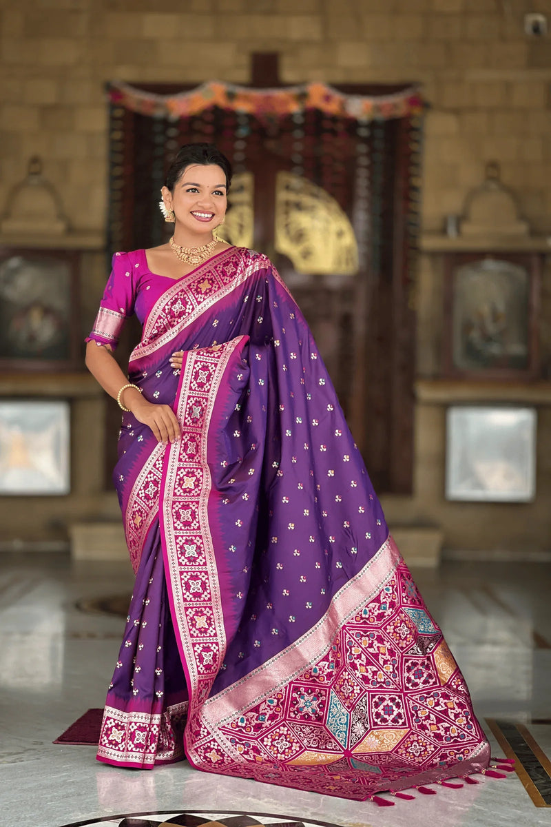 Ready to Wear Violet Banarasi Royale Silk Saree – Glamwiz India